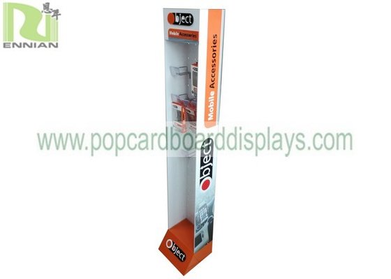 Moblie Accessory Acrylic Brochure Display , Acrylic Floor Display Stand With Moveable Metal Hooks supplier