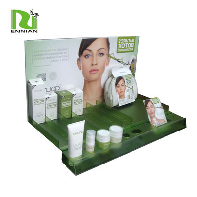 custom matt green acrylic plate display stands acrylic cosmetic counter display stand ,acrylic makeup countertop display supplier