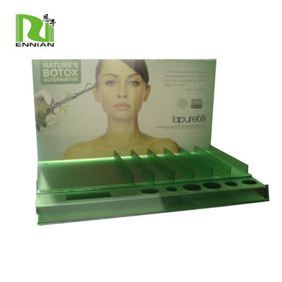 custom matt green acrylic plate display stands acrylic cosmetic counter display stand ,acrylic makeup countertop display supplier