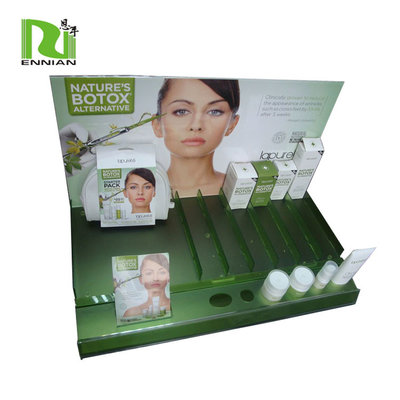 custom matt green acrylic plate display stands acrylic cosmetic counter display stand ,acrylic makeup countertop display supplier