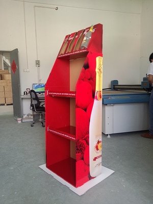 Red wine cardboard floor displays vodka pop display rack liquor retail pop shelf supplier