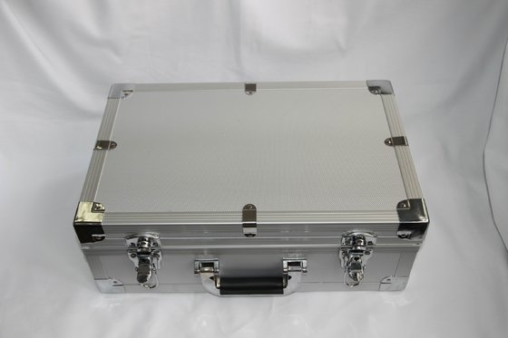 Long range distance gold deep diamond metal detector with Head Phones A grey case with aluminum trim, a handle and two l
