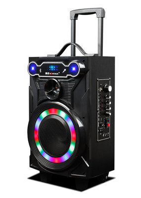 Led Lights Wooden Portable Wireless PA System With Trolley / Bluetooth Function