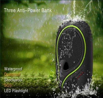 6000mah Waterproof Dual USB Power Bank ABS , black rechargeable cellphone charger