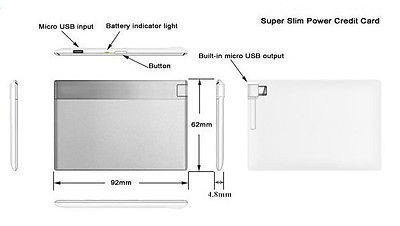 850mah Aluminium USB Super Slim Card Power Bank