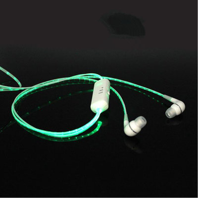 Green ABS Wired Light Up Earbuds with Mic , waterproof USB light earphones