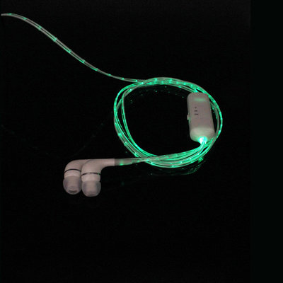 Green ABS Wired Light Up Earbuds with Mic , waterproof USB light earphones