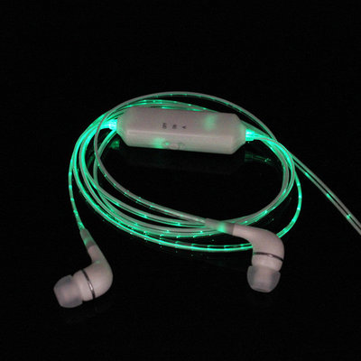 Green ABS Wired Light Up Earbuds with Mic , waterproof USB light earphones