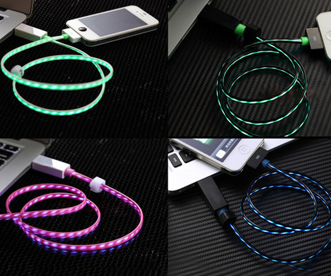 Green Sync LED Lightning Cable Lights Up USB Charger for iphone 5 / 5S / iTouch
