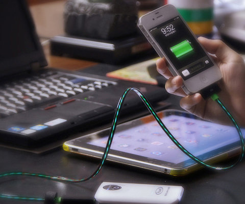 Green Sync LED Lightning Cable Lights Up USB Charger for iphone 5 / 5S / iTouch