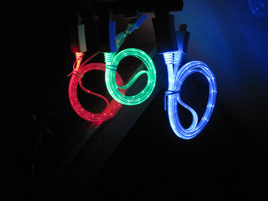 Micro retractable USB LED Lightning Cable for samsung , red / green / blue