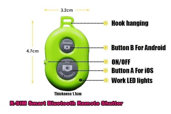 Travel Bluetooth Selfie Stick Monopod Shutter Compatible with Smartphone