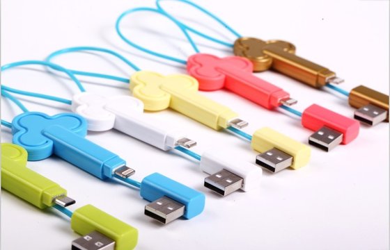 Retractable long USB Charger Cable for blackberry , blue / white / yellow