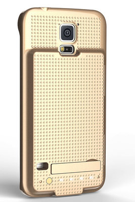 filp stand External Battery Case for Samsung Galaxy S5 , Golden / blue