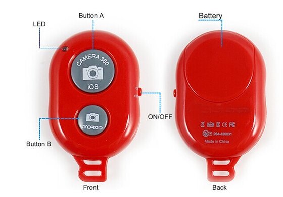 Red WIreless Bluetooth Selfie Remote Control Monopod Shutter