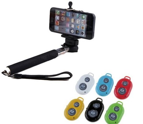 Red WIreless Bluetooth Selfie Remote Control Monopod Shutter