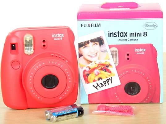 Raspberry Red FujiFilm Instax Camera Mini 8 checki Instant Polaroid