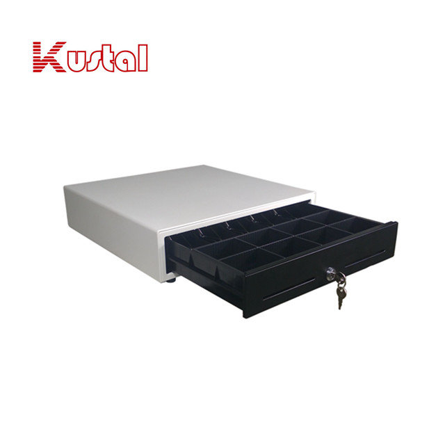 White Micro Switch 12V RJ12 Metal Structure POS Plastic 410mm Economical Cash Drawer