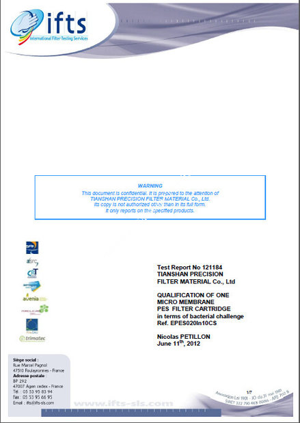 China Hangzhou Tianshan Precision Filter Material Co., Ltd certification
