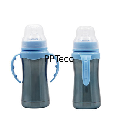 240ml BPA free stainless steel baby feeding bottle with silicon nipple