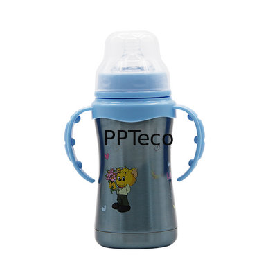 240ml BPA free stainless steel baby feeding bottle with silicon nipple