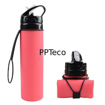 Wholesale Silicone BPA Free Foldable Collapsible Drinking Bottle with Customized Logo & Straw Lid