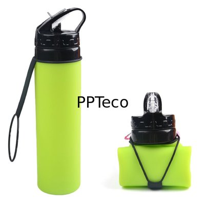 Silicone BPA Free Foldable Collapsible Drinking Bottle with Customized Logo & Straw Lid