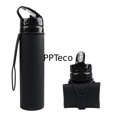 BPA Free Silicone Foldable Collapsible Drinking Bottle with Straw Lid