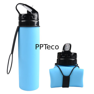Silicone BPA Free Foldable Collapsible Drinking Bottle with Customized Logo & Straw Lid
