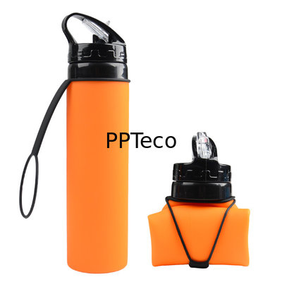 BPA Free Silicone Foldable Collapsible Drinking Bottle with Straw Lid