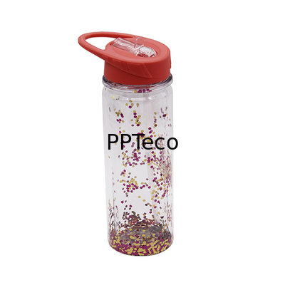 SGS FDA Sport Custom Color 550ML Double Wall BPA Free Glitter Plastic drinking Water Bottle with straw