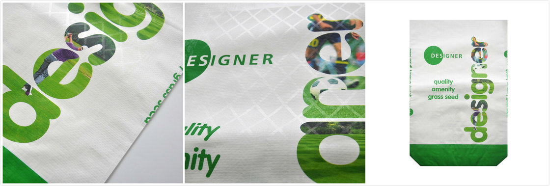 Durable Block Bottom PP Woven Sack Bags Open Mouth For Grass Seed Packaging
