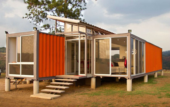Orange Prefabricated Shipping Container Homes For Flatpack Office Living Room Residential