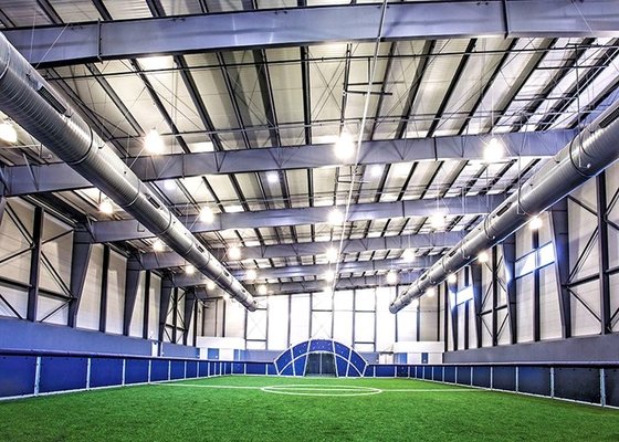 Single Slope Clear Span Prefab Steel Workshop Sports Complex With A Partial Mezzanine