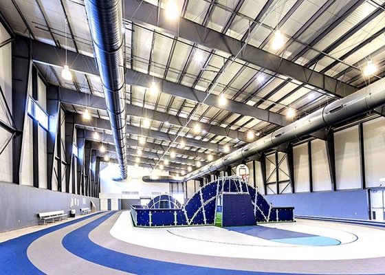 Single Slope Clear Span Prefab Steel Workshop Sports Complex With A Partial Mezzanine