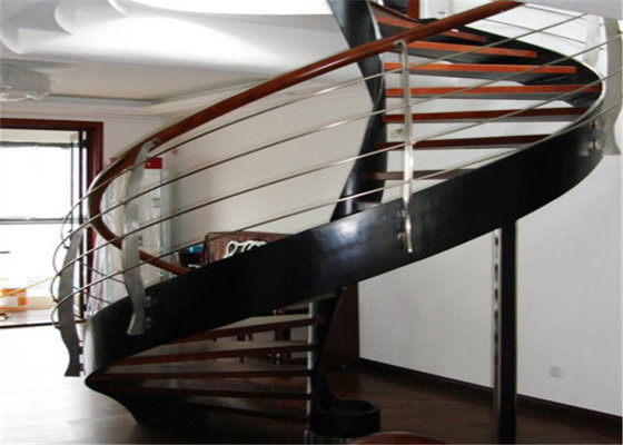 Building Interior Curved Stairs Double U Channel Stringer With Tempered Glass Railing