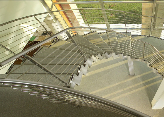 Building Interior Curved Stairs Double U Channel Stringer With Tempered Glass Railing