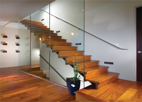 Customized Straight Flight Staircase Solid Wood Treads Double Stringer Diy Installation