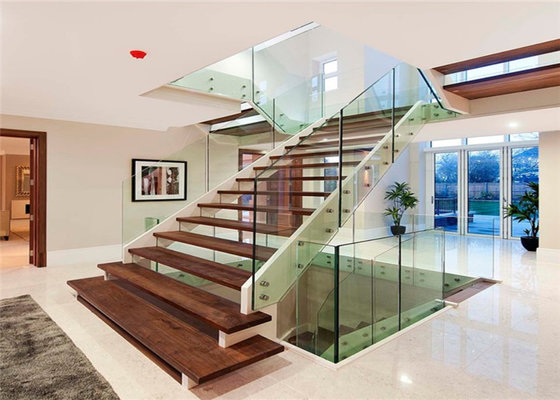 Customized Straight Flight Staircase Solid Wood Treads Double Stringer Diy Installation
