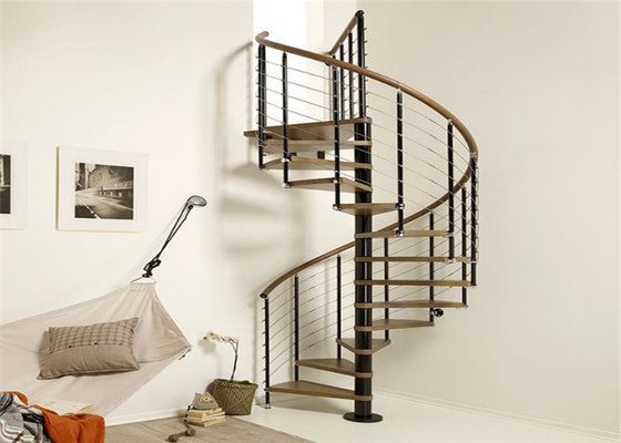 Strong Residential Spiral Staircase Wood Treads , Compact Spiral Staircase For Outdoor Deck