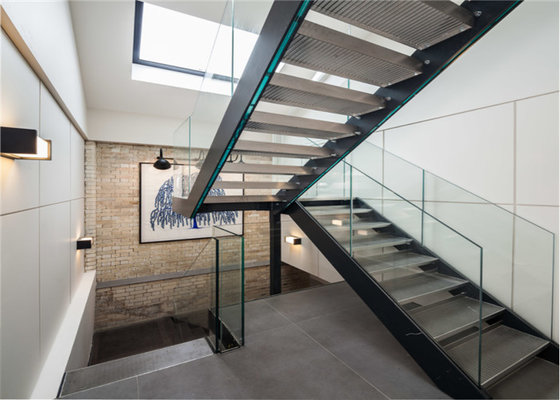 Easy Assembling Modern Straight Staircase , Steel Wood Stairs For Public Project