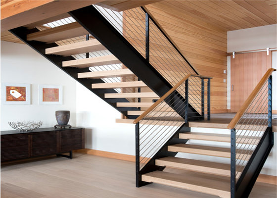 Metal Stringer Straight Flight Staircase Solid Oak Stairs Low Maintenance Cost