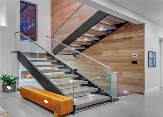 Metal Stringer Straight Flight Staircase Solid Oak Stairs Low Maintenance Cost