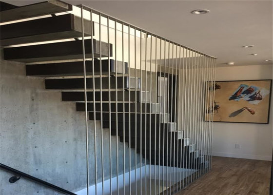 Walnut Wood Treadsmodern Floating Stairs Cable Railing Residential Usage