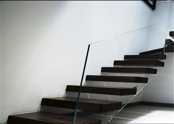 Glass Railing Wooden Floating Steps Staircase Stable Wooden Box Treads CE Approval