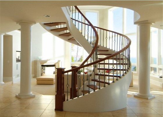 Round Curved Glass Staircase Stainless Steel Building Stairs Easy Assemblying
