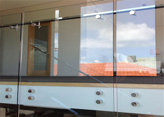 Facial Mounted Frameless Glass Balcony Systems , Stainless Steel Balustrade With Glass Panels