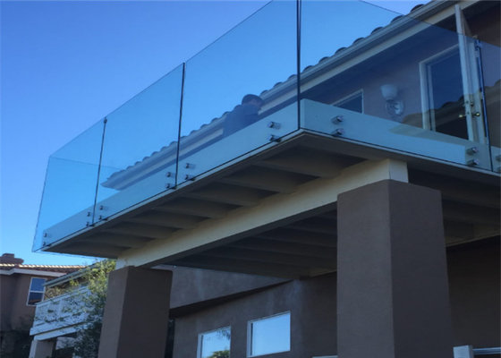 Facial Mounted Frameless Glass Balcony Systems , Stainless Steel Balustrade With Glass Panels