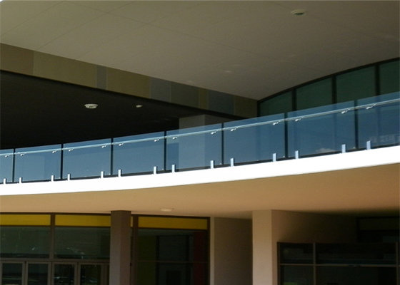 Facial Mounted Frameless Glass Balcony Systems , Stainless Steel Balustrade With Glass Panels