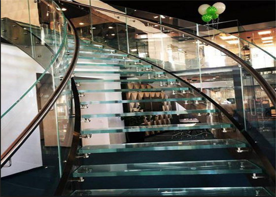 Building Interior Customized design Curved Stairs U Channel Stringer With Tempered Glass Railing